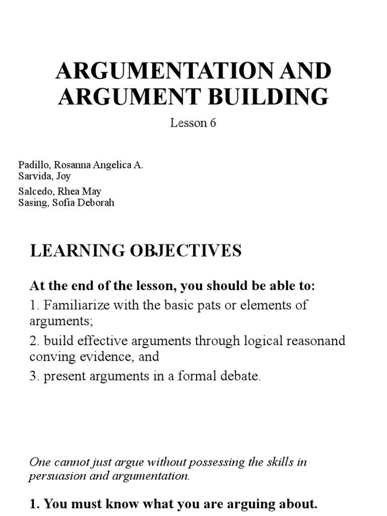 Argumentation and Argument Building | PDF