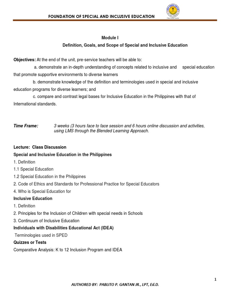 Prelim Module 1 | PDF | Special Education | Inclusion (Education)
