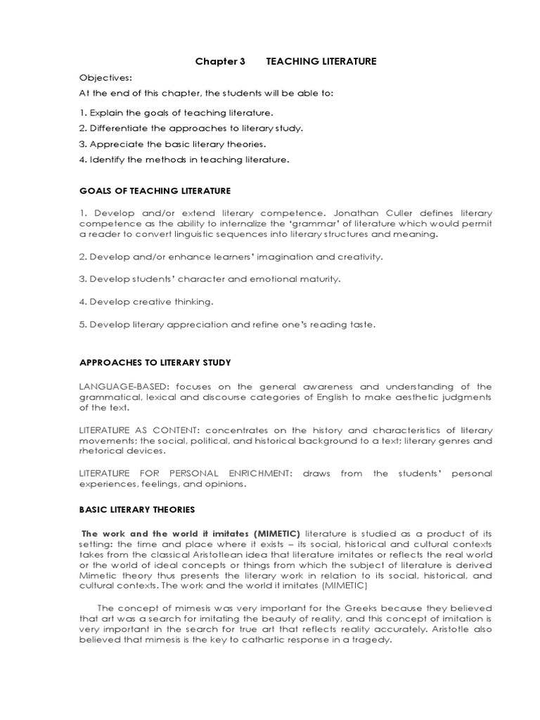 Chapter 3 TEACHING LITERATURE | PDF | Experience | Thought