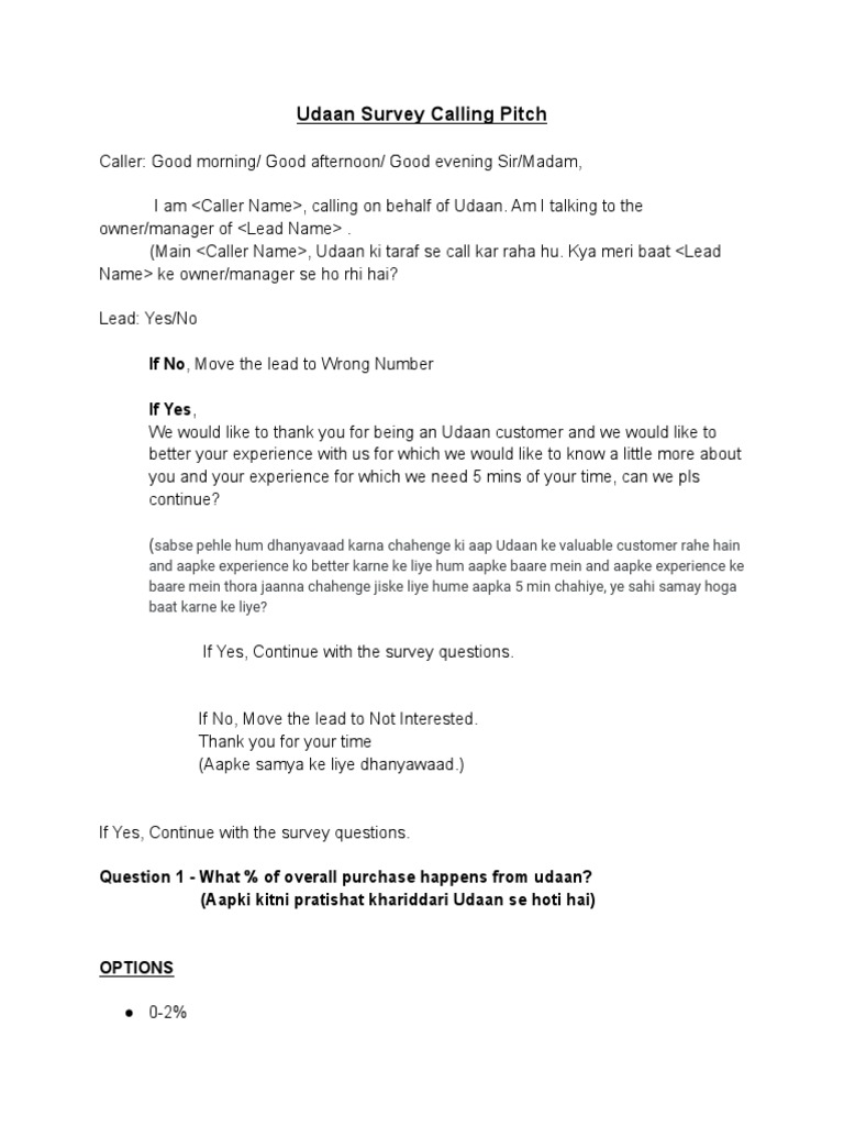 Udaan Survey Calling Pitch 4 | PDF
