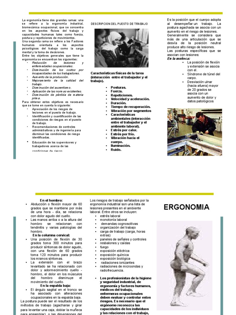 Triptico de Ergonomia | PDF | Factores humanos y ergonomía | Hombro