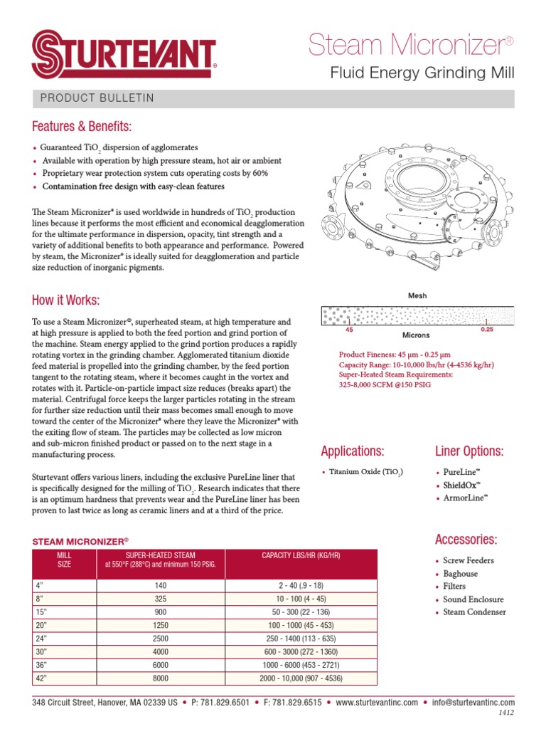 Micronizer Steam Product Bulletin | PDF | Titanium Dioxide | Steam