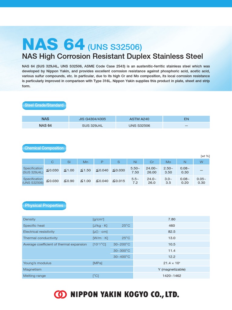 NAS 64 High Corrosion Resistant Duplex Stainless Steel | PDF ...
