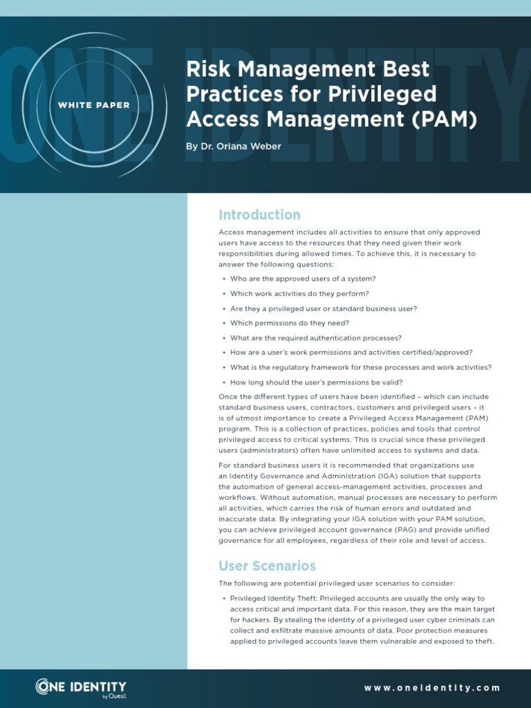 OneIdentity - Risk Management Best Practices For Privileged Access ...