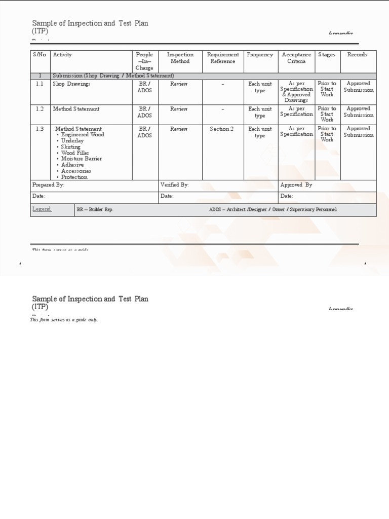 Sample Inspection and Test Plan ITP Form Template-40237 | PDF ...
