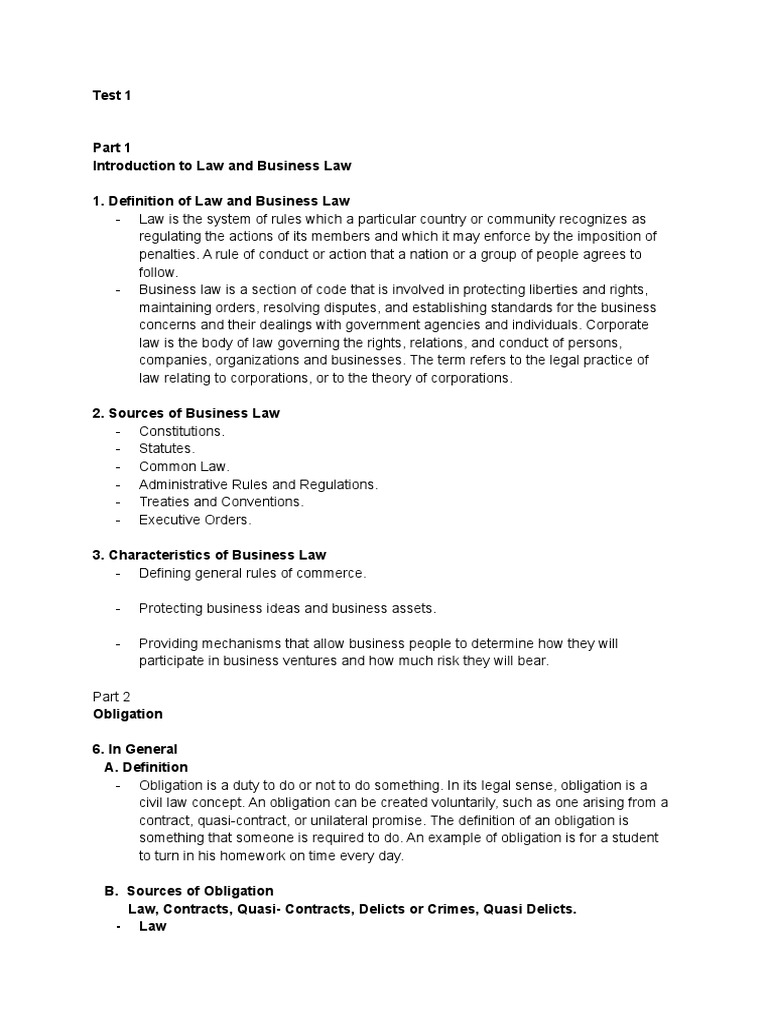 Business Law & Obligations Guide | PDF | Law Of Obligations | Business