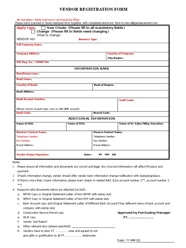 Vendor Registration Form Instructions | PDF | Service Industries