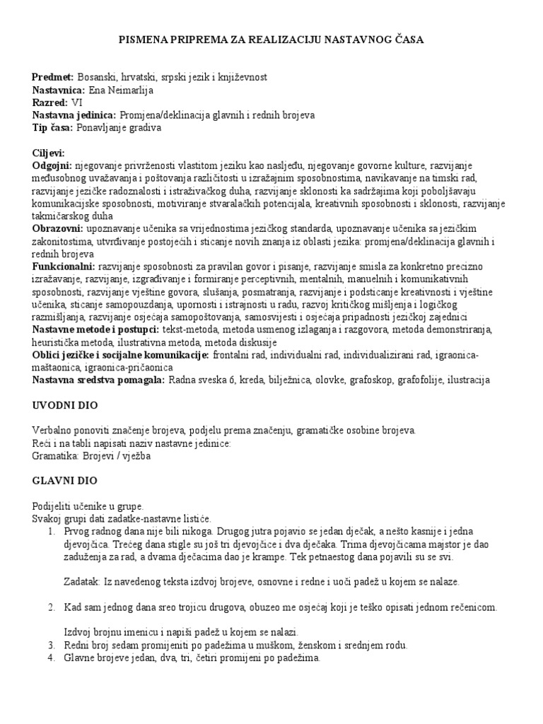 Deklinacija Glavnih I Rednih Brojeva (Ponavljanje) | PDF