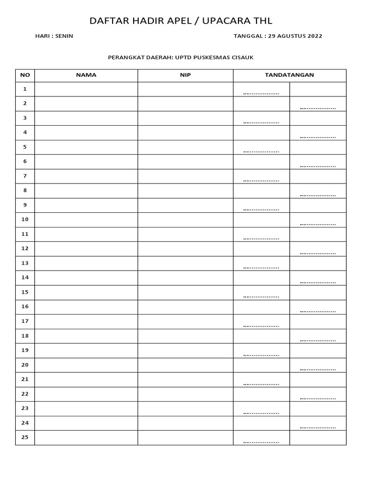Form Absen Apel | PDF