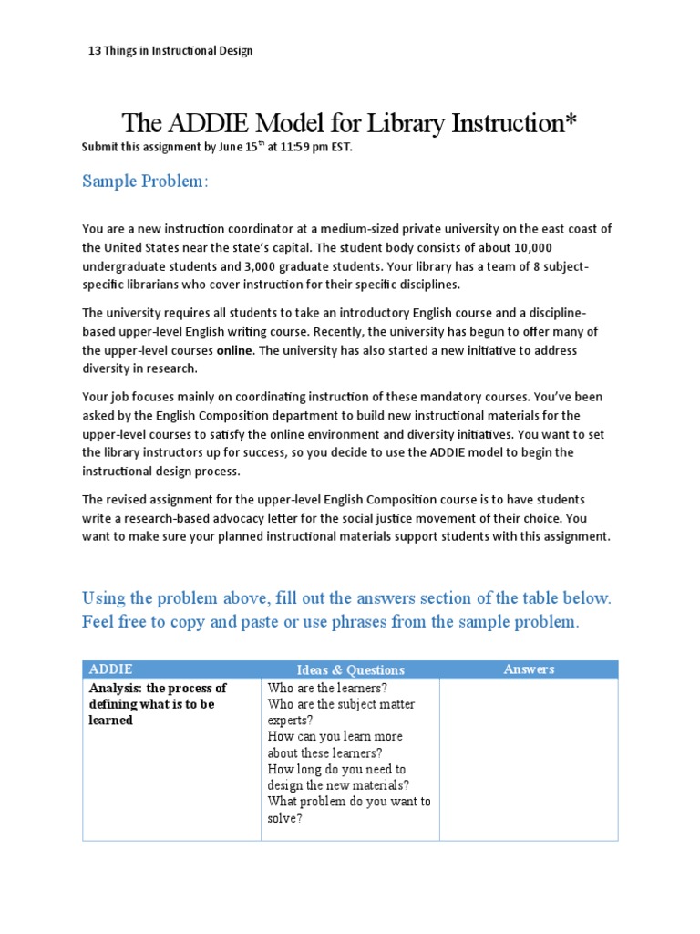 ADDIE Worksheet | PDF | Instructional Design | Libraries