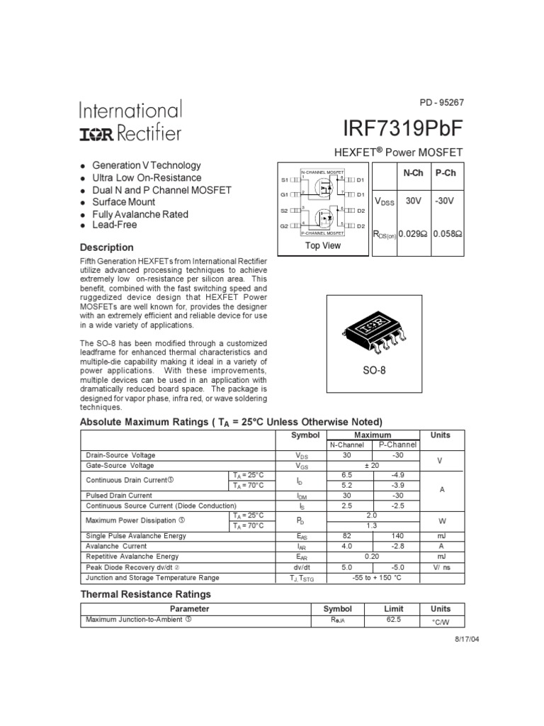 Infineon IRF7319 DataSheet v01 - 01 EN | PDF | Field Effect Transistor | Mosfet