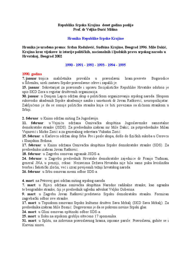 Hronologija RSK | PDF