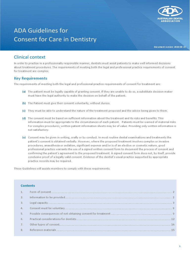 ADA Dental Consent Guidelines | PDF