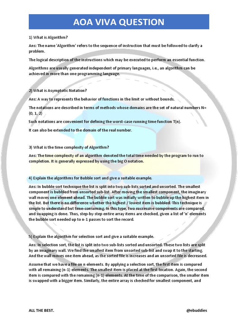 Aoa Viva Question Pdf Algorithms Theoretical Computer Science