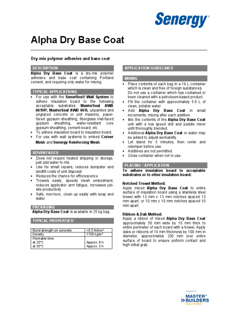 Alpha Dry Base Coat Tds 114477 | Download Free PDF | Concrete | Cement