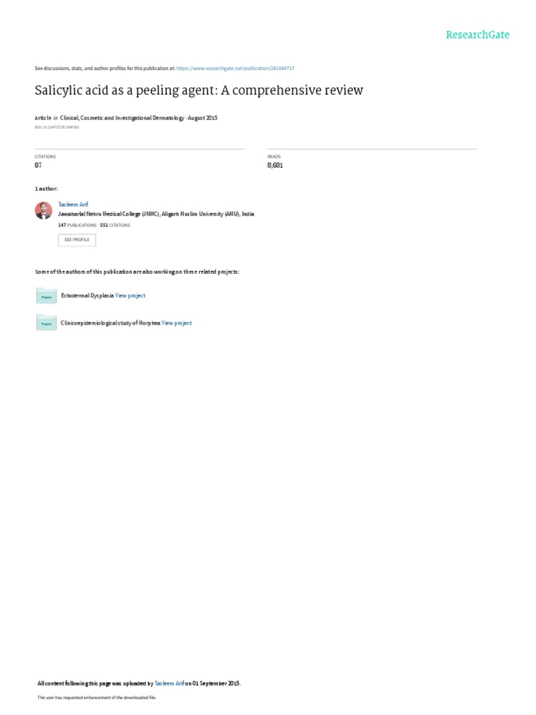 CCID 84765 Salicylic Acid As A Peeling Agent A Comprehensive Review ...