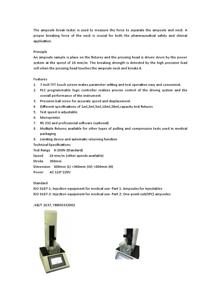 Ampoule Breaking Force Tester Overview | PDF | Programmable Logic ...