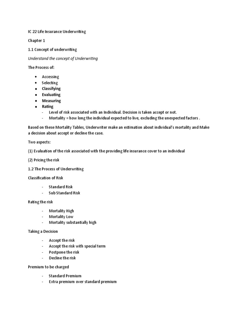 IC 22 Life Insurance Underwriting Guide | PDF