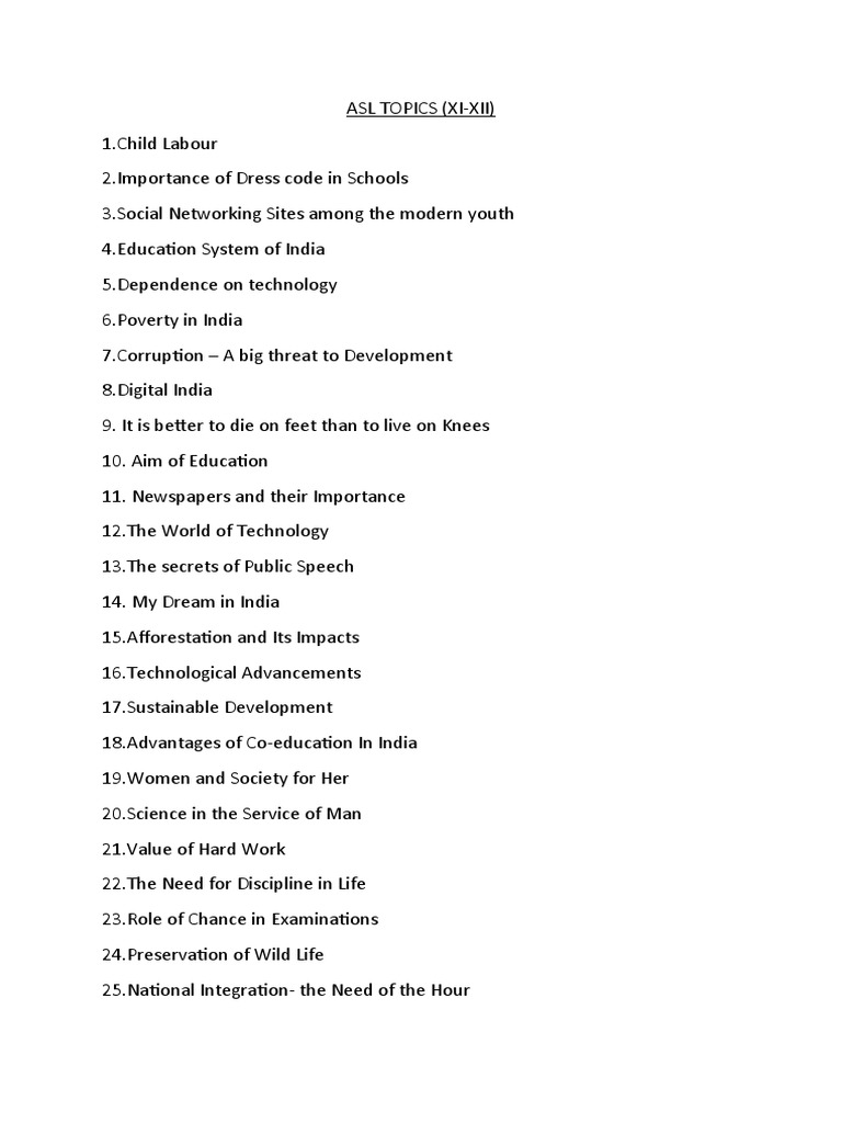 ASL Topics for Class 11-12 | PDF | Social Science | Travel