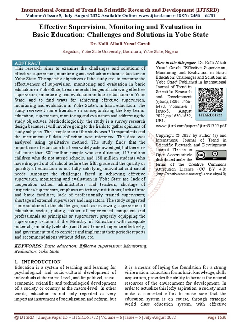 Effective Supervision, Monitoring and Evaluation in Basic Education ...