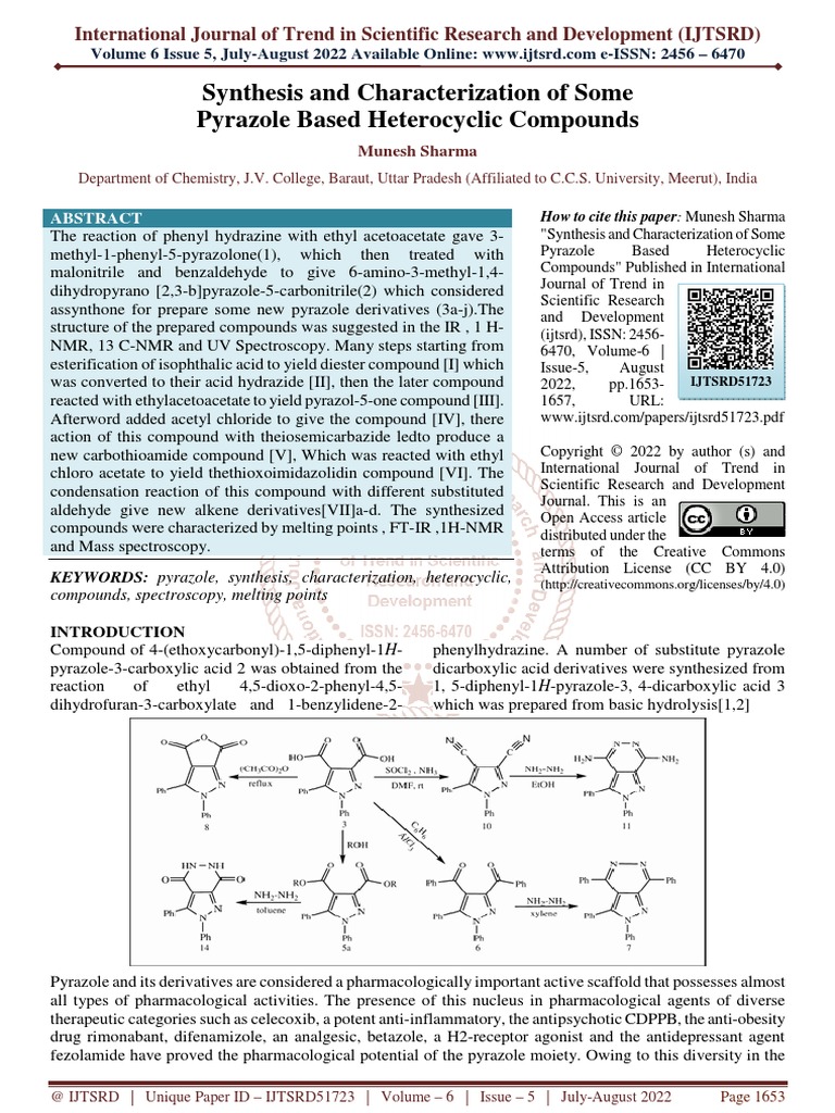 Synthesis And Characterization Of Some Pyrazole Based Heterocyclic