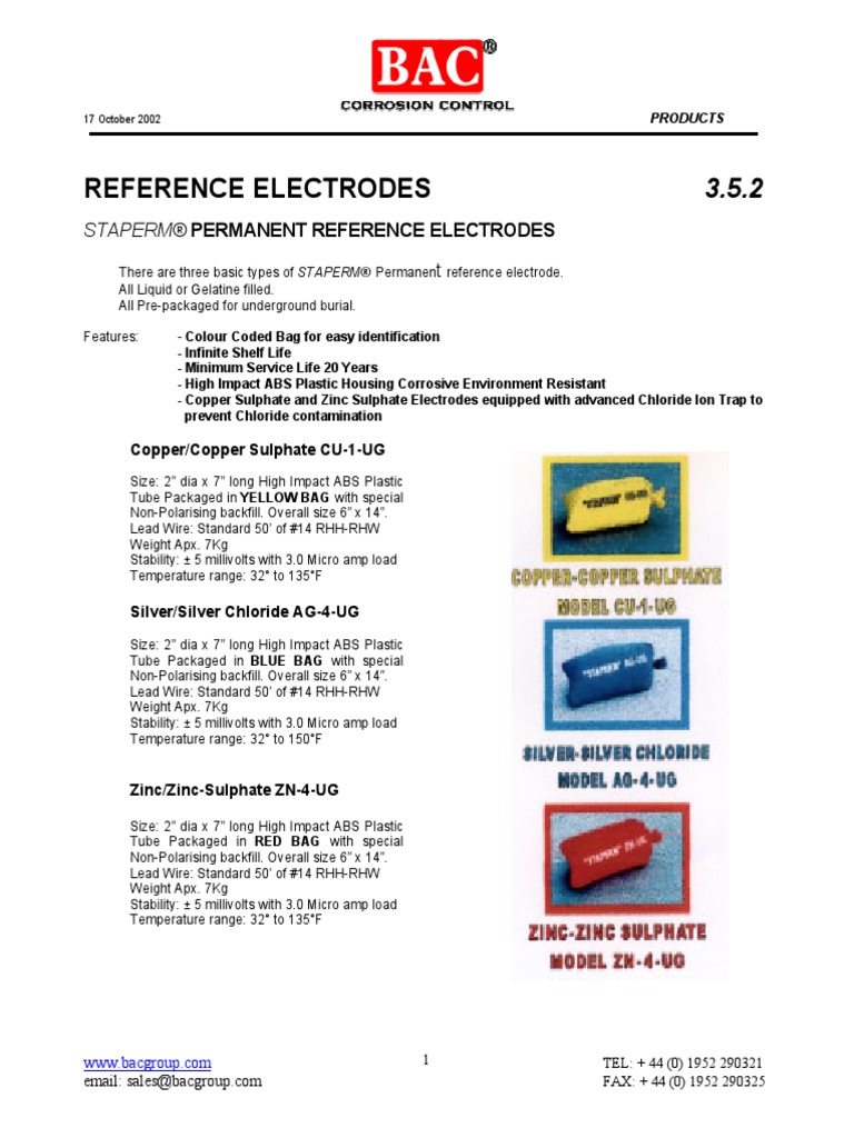 3.5.2 Permanent Reference Electrodes Staperm | PDF | Silver | Ceramics