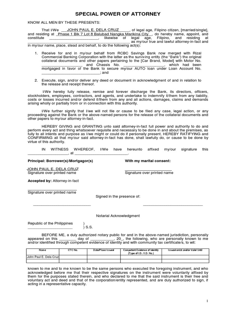 Spa Auto Loan | PDF | Power Of Attorney | Loans