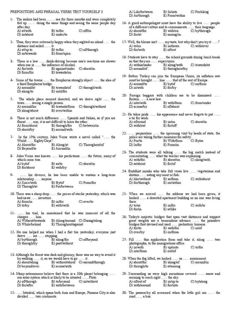 Prepositions and Phrasal Verbs | PDF