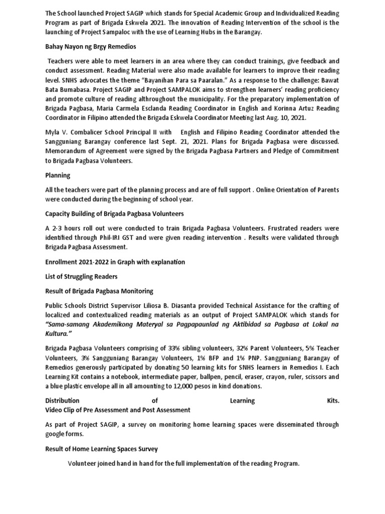 Project SAGIP and Project SAMPALOK: Strengthening Reading Proficiency Through Community ...
