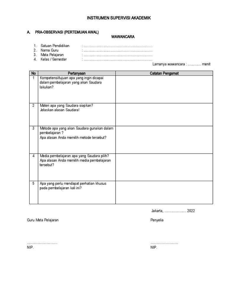 Instrumen Supervisi Akademik | PDF