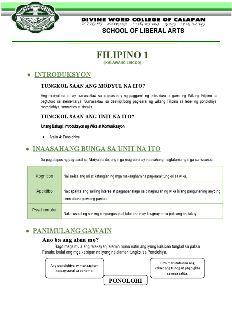 Filipino 1 Module 2 | PDF