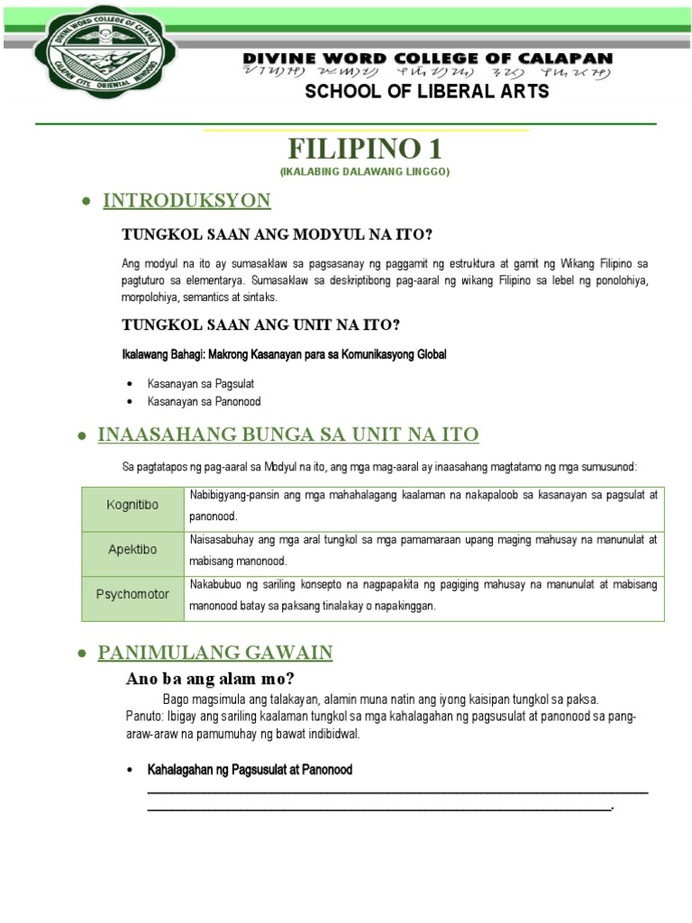 Filipino 1 Module 12 | PDF