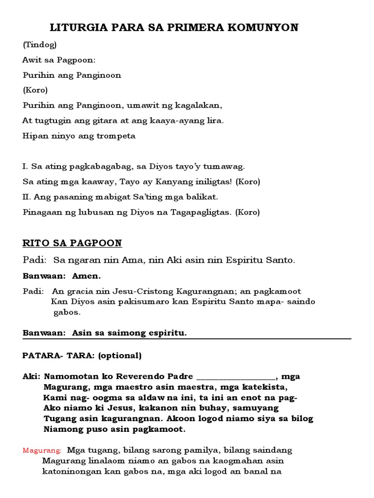 Liturgia para Sa Primera Komunyon 2 | PDF