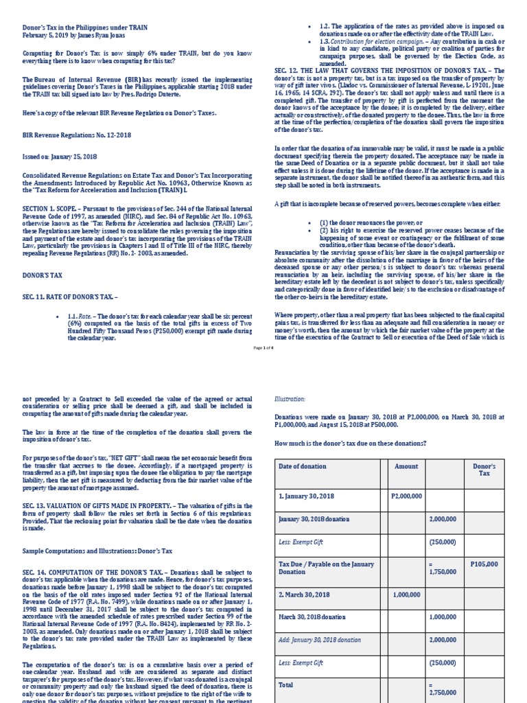 Donors Tax in The Philippines Under TRAIN | PDF | Taxes | Charitable ...