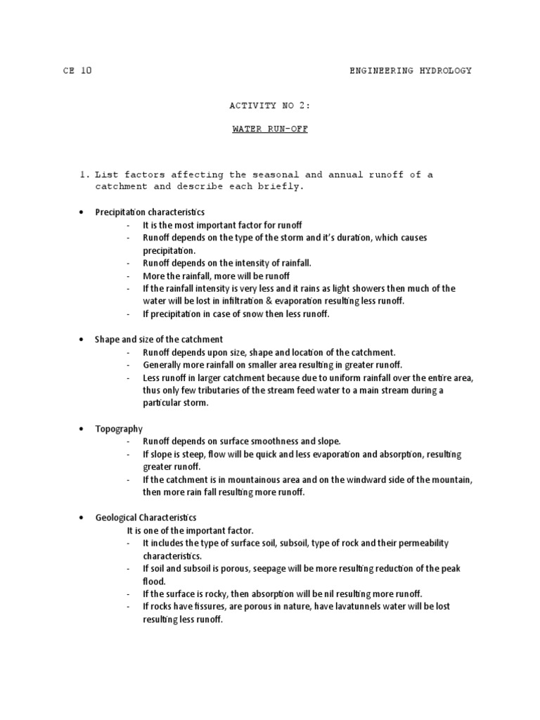 Activity No 2 | PDF | Surface Runoff | Drainage Basin Activity No 2 | PDF | Surface Runoff | Drainage Basin
