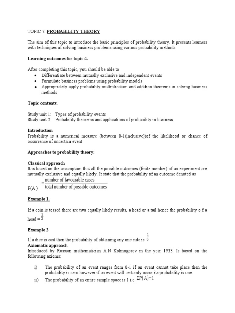 Lesson 7 Probability Theory | PDF | Probability | Theory