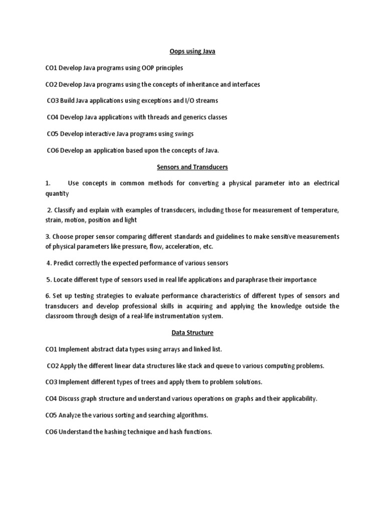 Course Outcomes Pdf Java Programming Language C Programming Language 0861