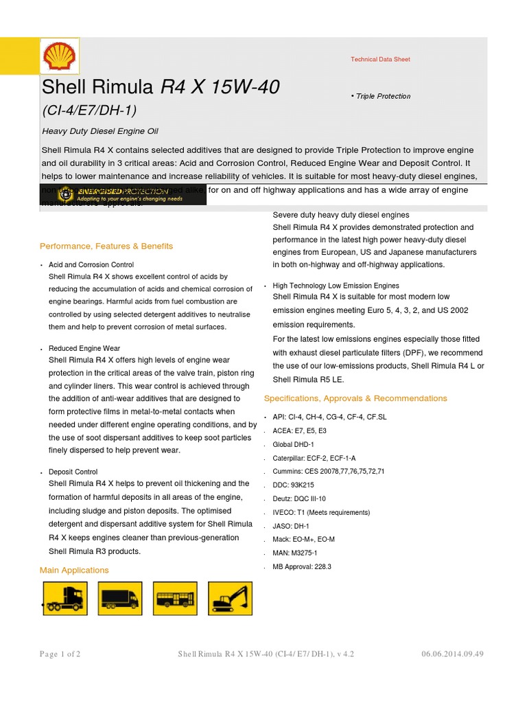 Rimula R4 X 15W 40 | PDF | Diesel Engine | Exhaust Gas