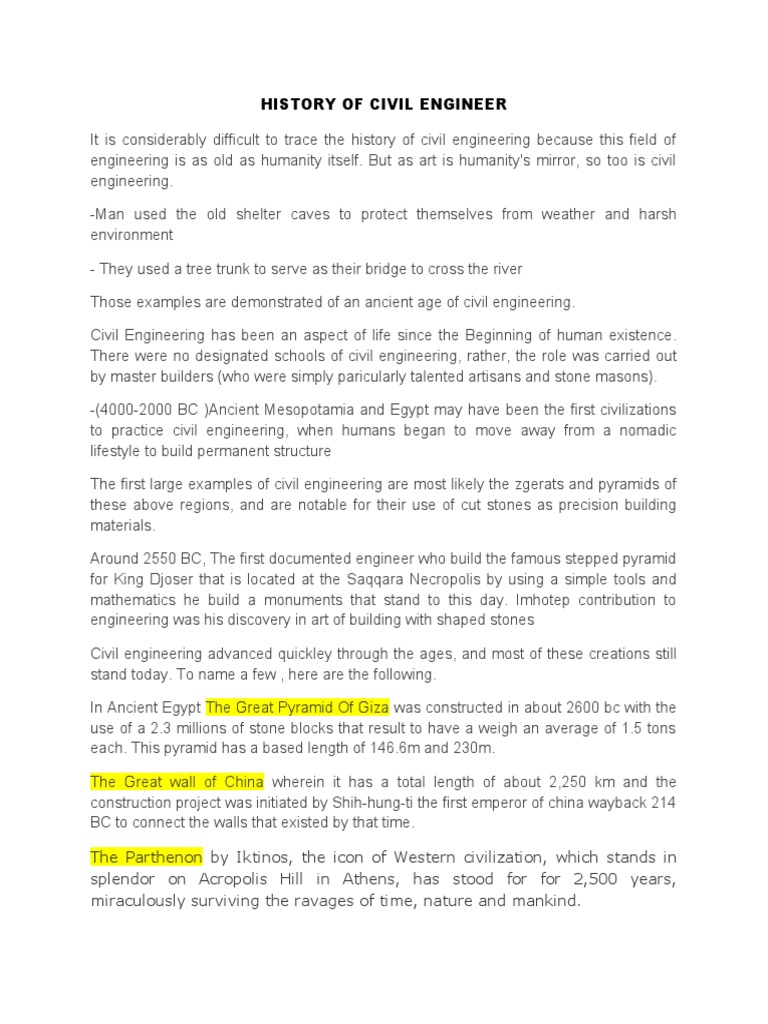 History of Civil Engineer | PDF | Egyptian Pyramids | Engineering