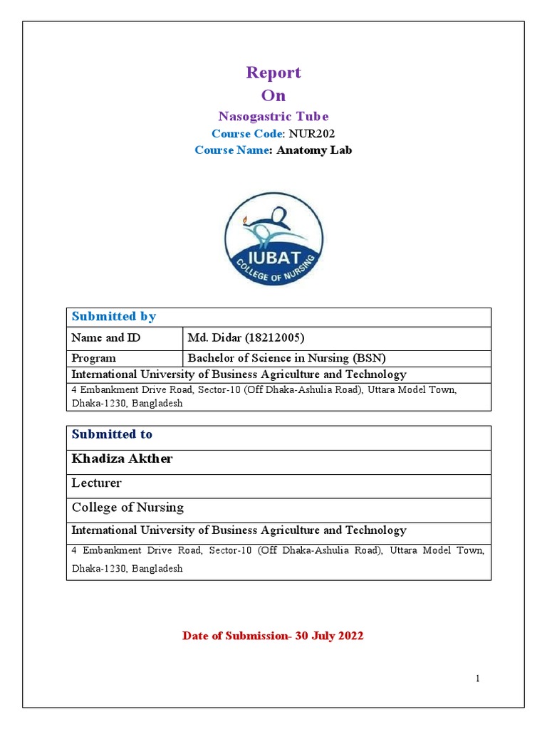 NG Tube Anatomy Lab Didar 18212005 30 Final | PDF | Esophagus ...