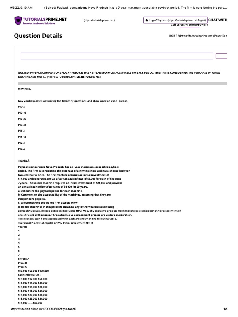 Question Details: Call Us On: +1 (646) 980-4914 | Download Free PDF | Internal Rate Of Return ...