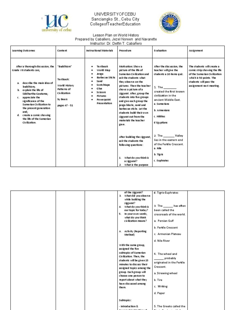 Lesson Plan | PDF | Sumer | Mesopotamia