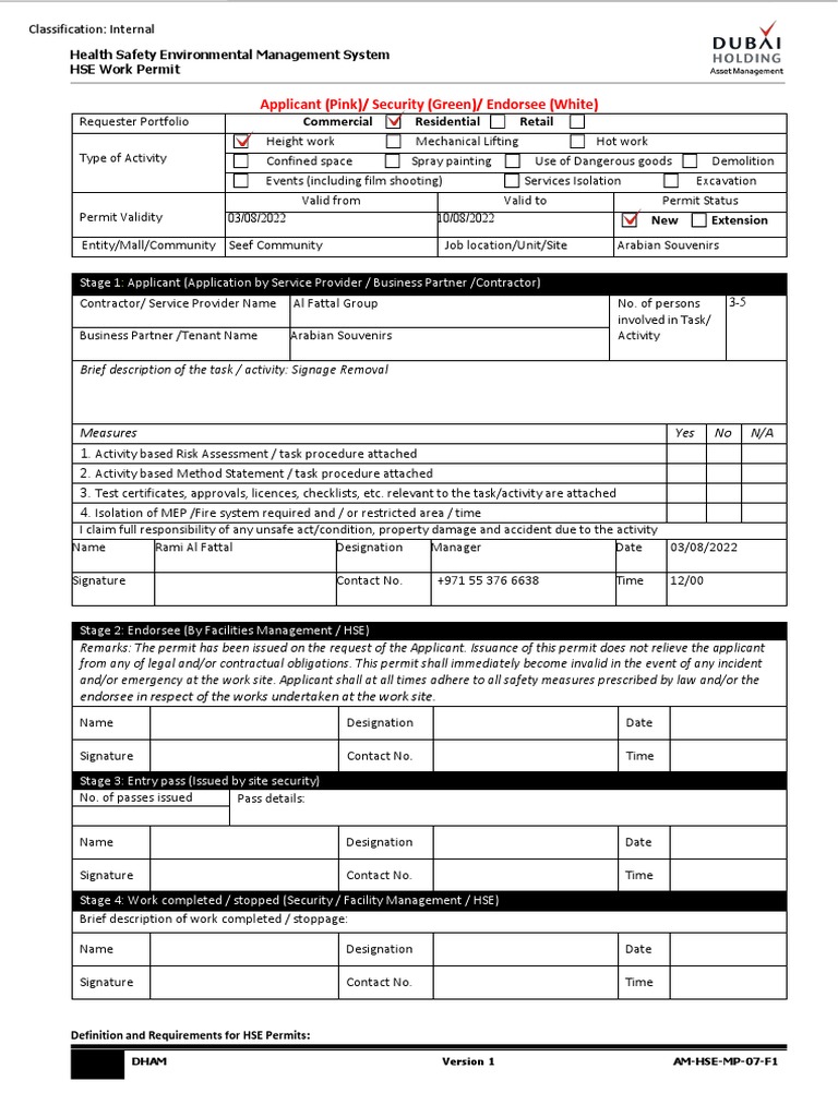 HSE Work Permit | PDF | Safety | Occupational Safety And Health