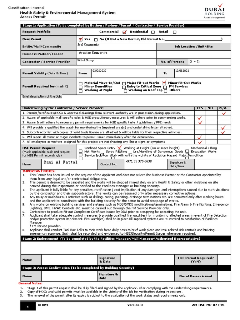 Access Permit Application Process | PDF | Safety | Occupational Safety ...