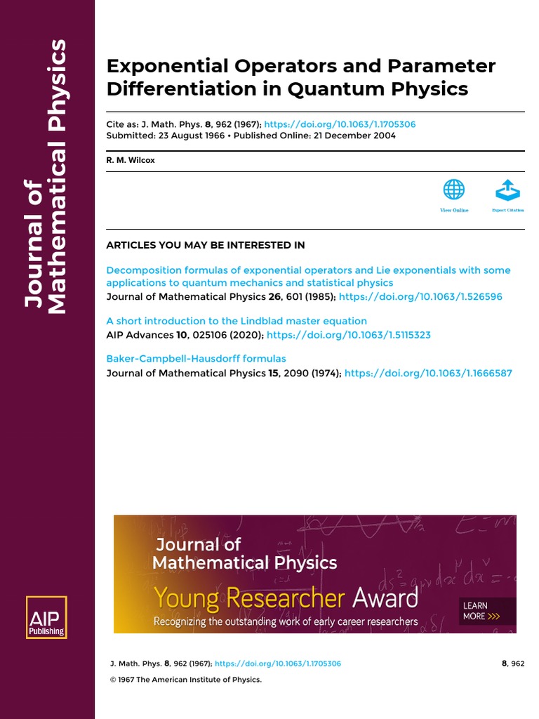 Exponential Operators and Parameter Differentiation in Quantum Physics | PDF | Equations ...