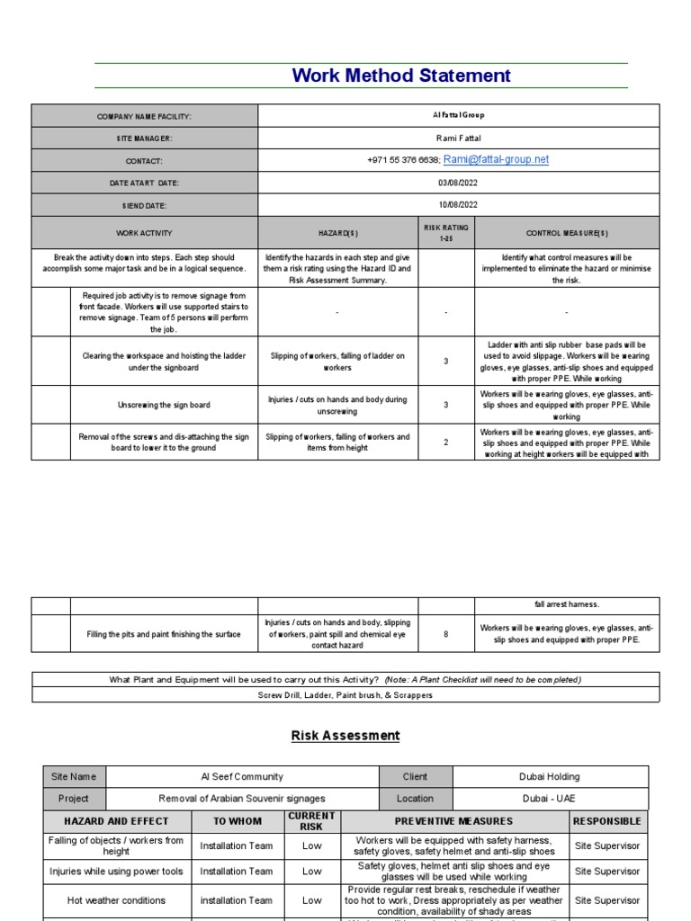 Signage Method of Statement and Risk Assessment | Download Free PDF ...