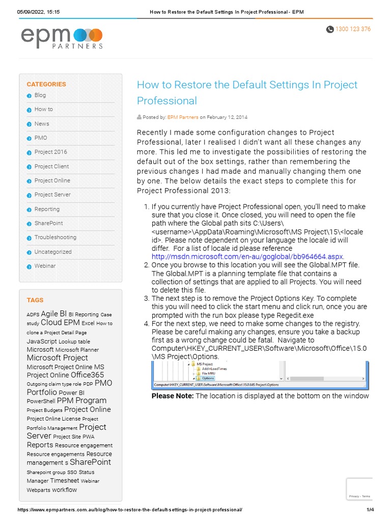How To Restore The Default Settings in Project Professional - EPM | PDF ...