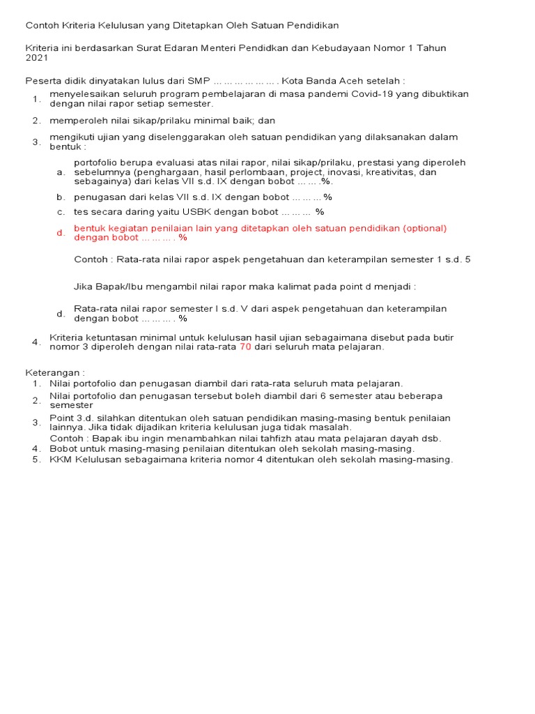 Format Penilaian Kelulusan Tahun 2022 | PDF