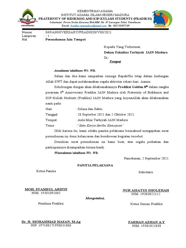 Surat Permohonan Tempat | PDF