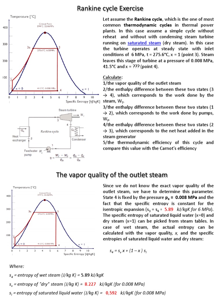 Rankine Cycle Example | PDF | Steam | Enthalpy